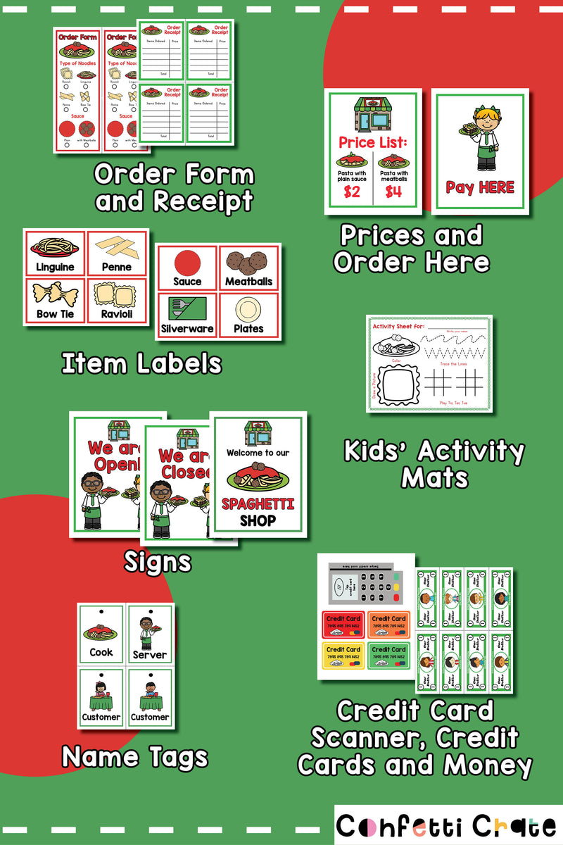 Spaghetti Restaurant Pretend Play - Printable PDF – Confetti Crate