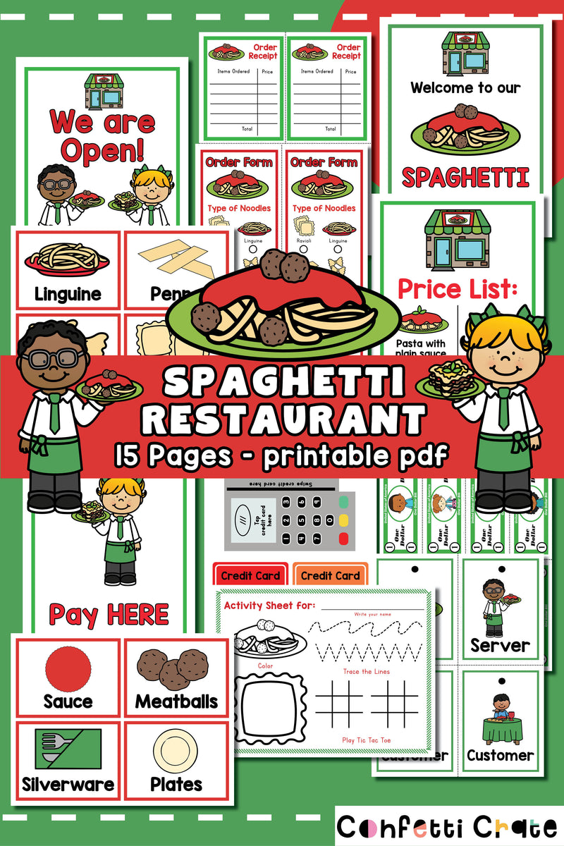 Spaghetti Restaurant Pretend Play - Printable PDF – Confetti Crate
